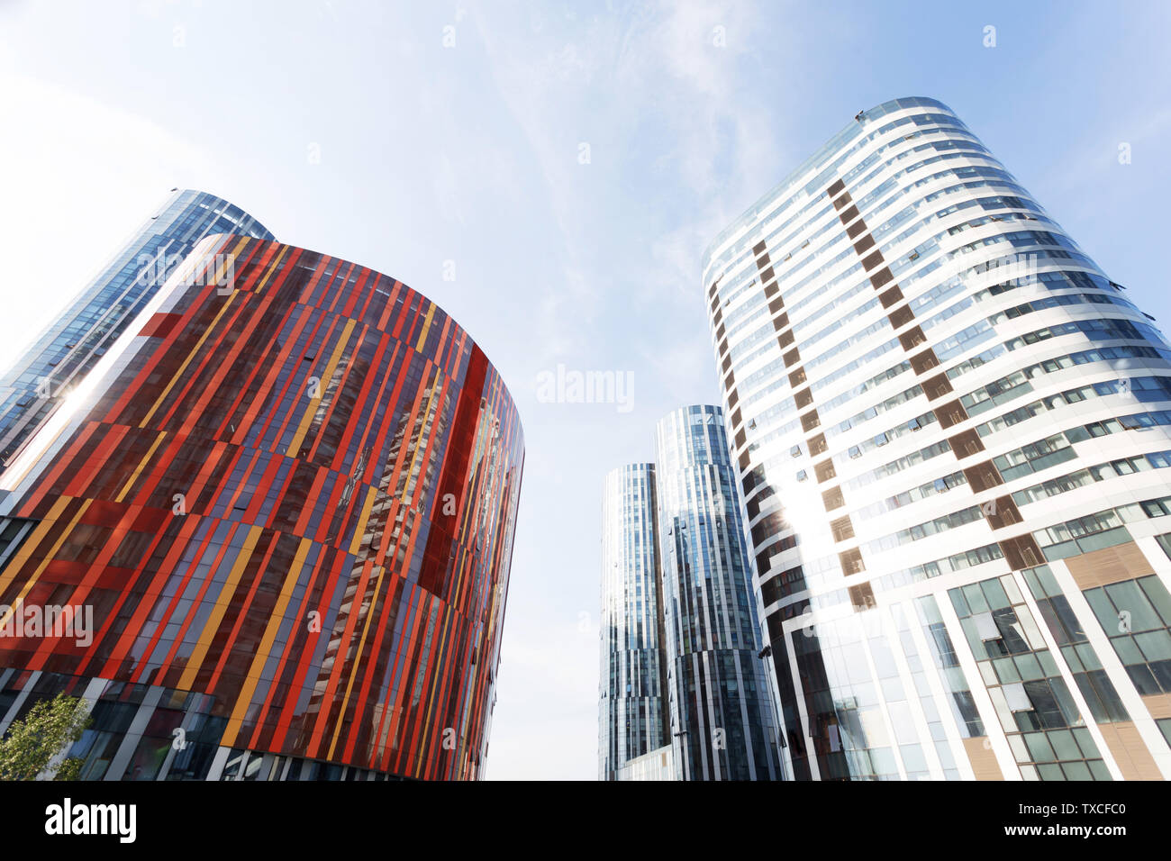 up looking the modern business office building exterior and sky Stock ...