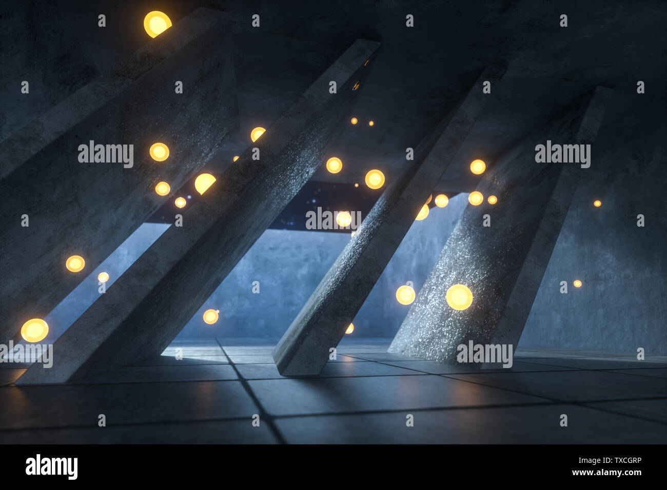 Three-dimensional rendering, fireflies in a dark room Stock Photo - Alamy