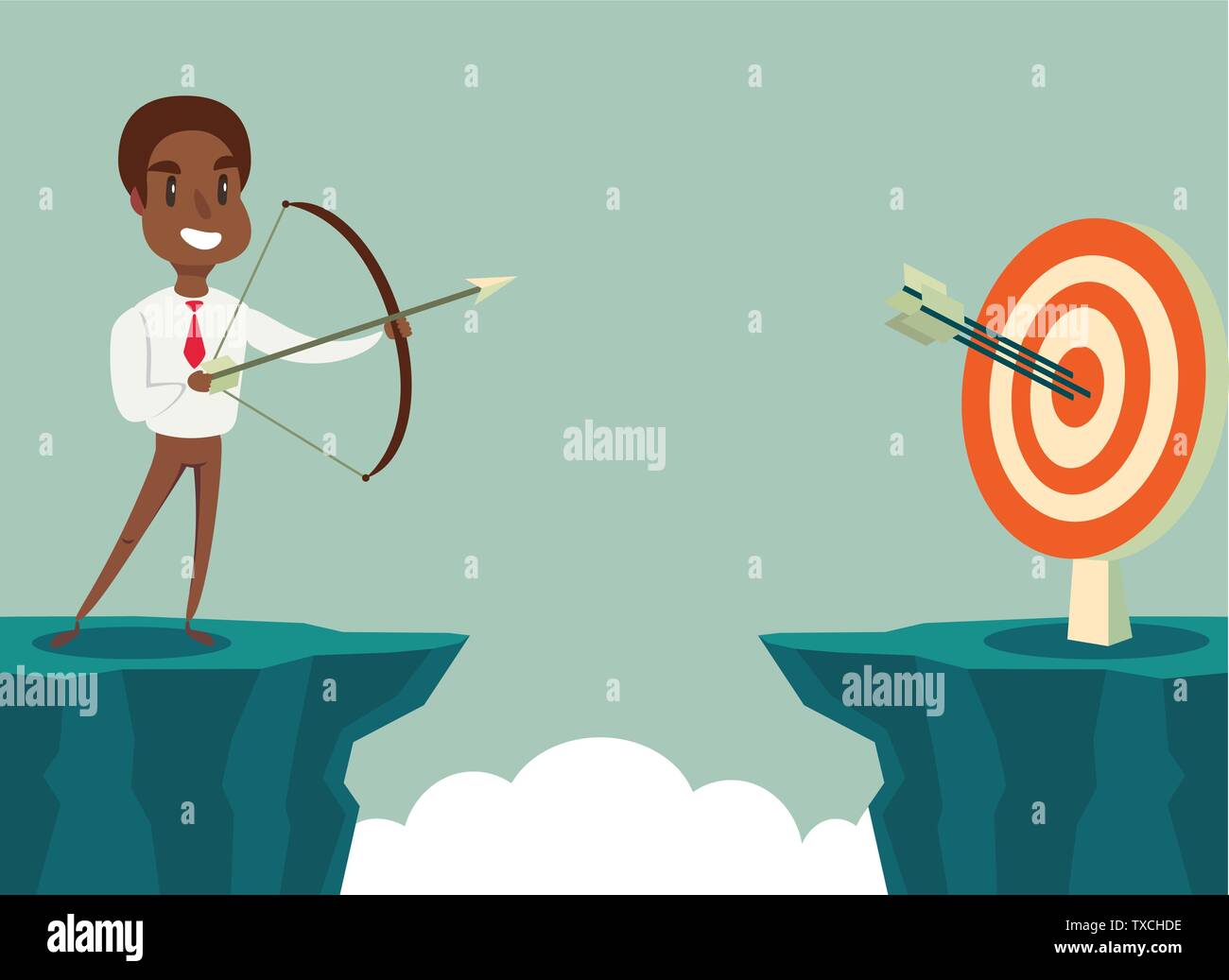 successful black african american businessman aiming target with bow ...
