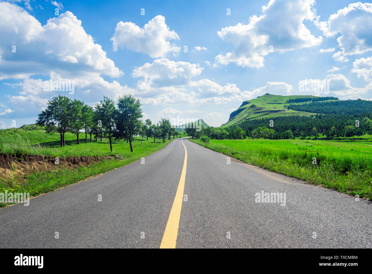 empty asphalt road on grassland Stock Photo - Alamy