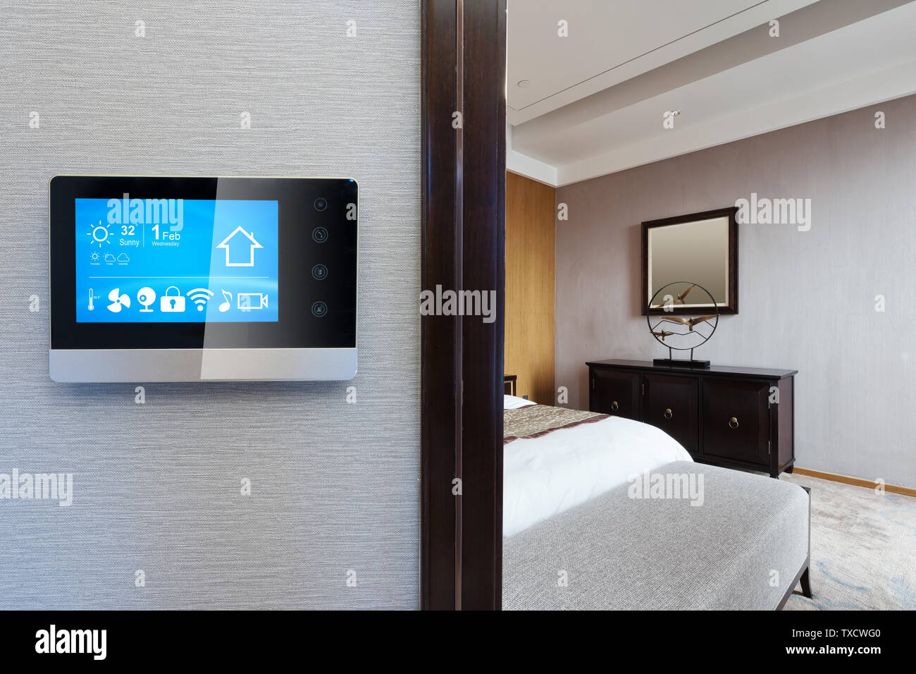 digital screen with luxury bedroom in smart home Stock Photo - Alamy