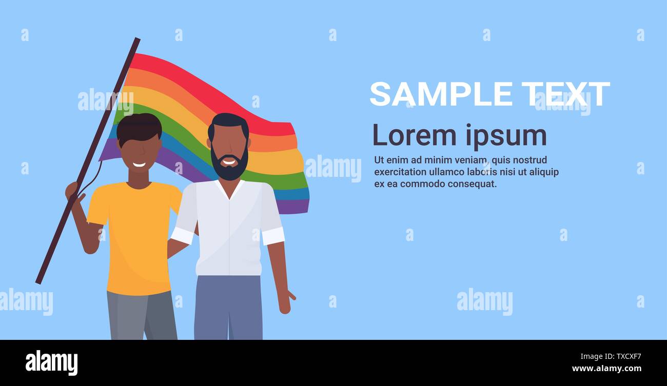 couple gays holding lgbt rainbow flag love parade pride festival ...