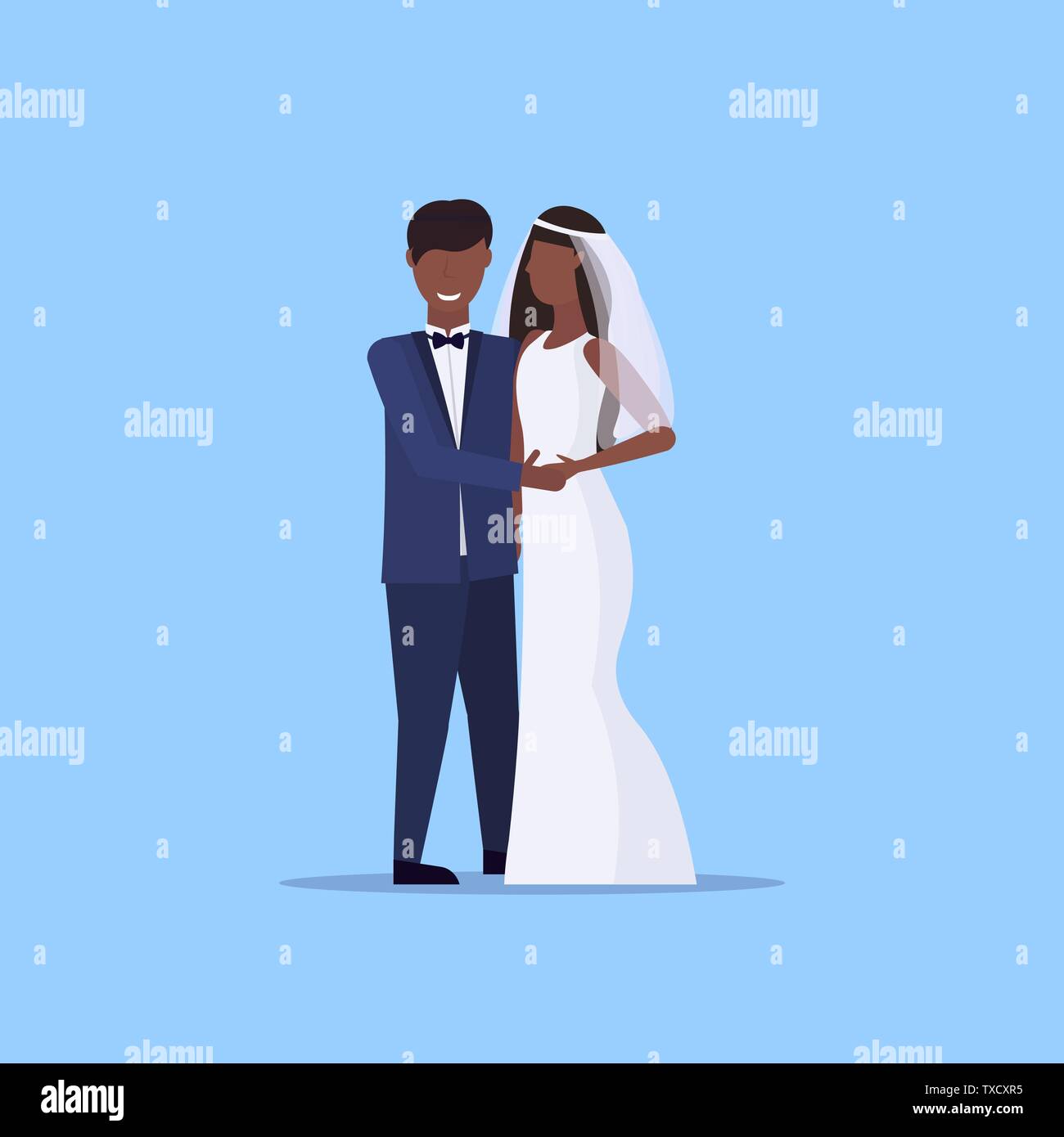newly weds man woman standing together romantic african american couple ...