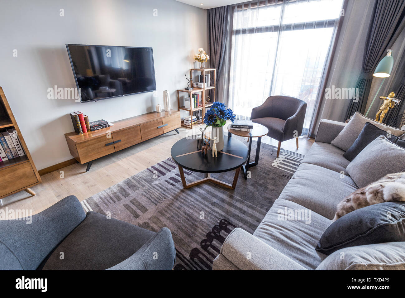 Tv coffee table model room design design design decoration hi-res stock ...