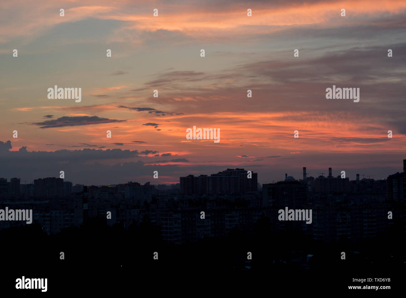 Sunrise over modern office buildings in business district center Stock ...