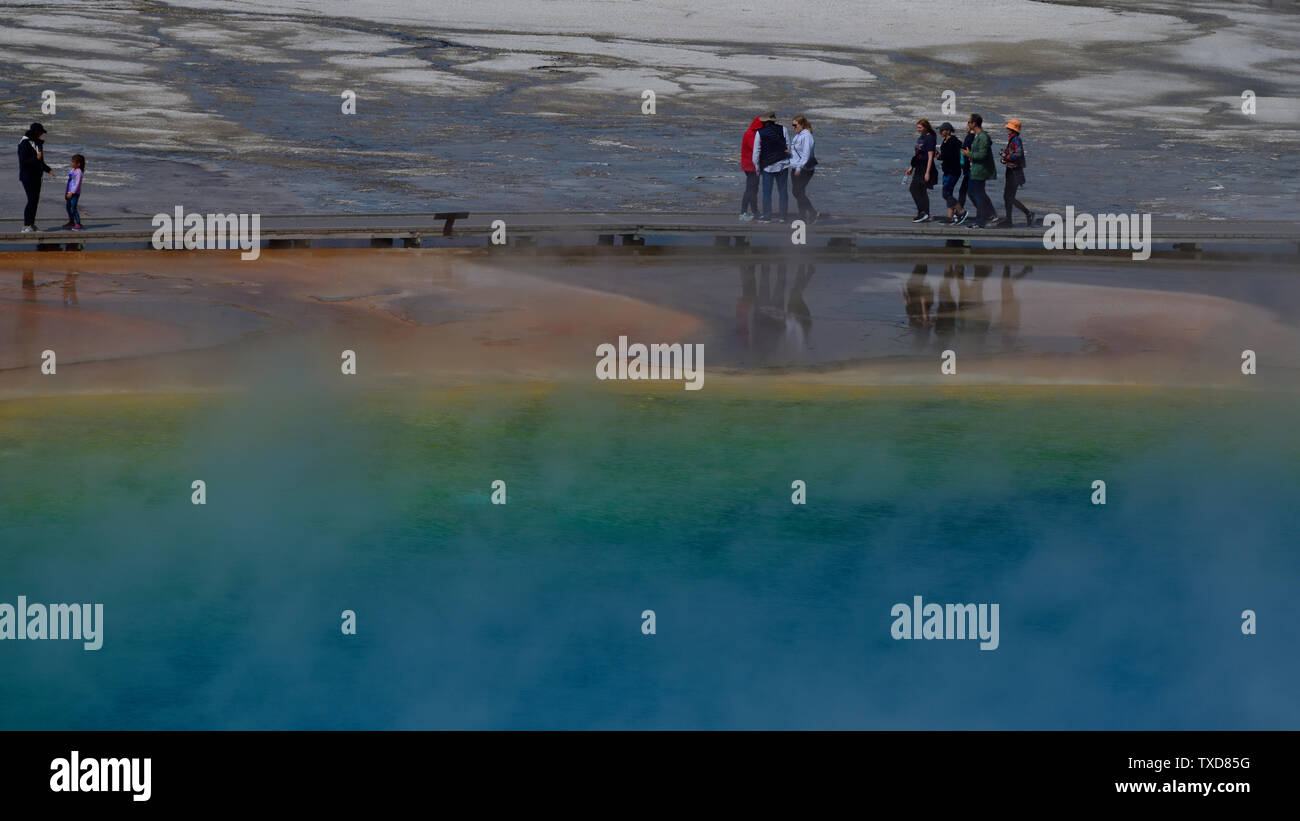 Grand Prismatic Spring view from the Trail head Overlook Stock Photo ...