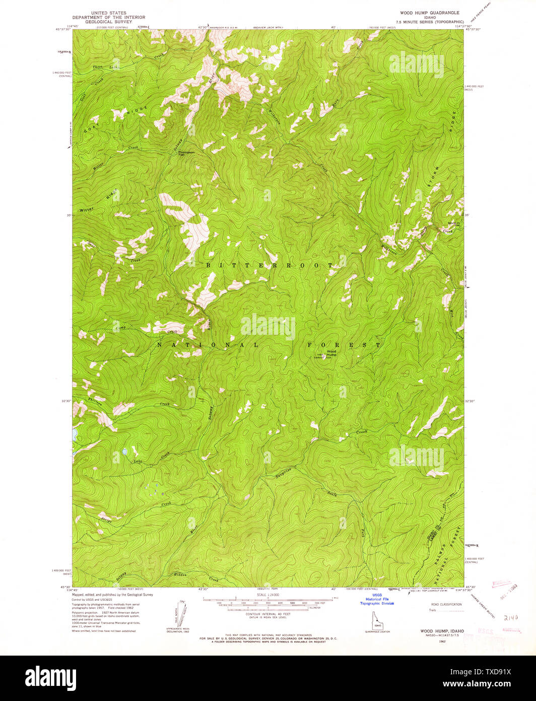 USGS TOPO Map Idaho ID Wood Hump 238831 1962 24000 Restoration Stock ...