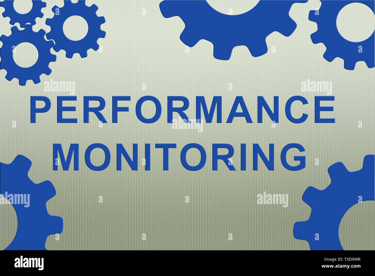 PERFORMANCE MONITORING sign concept illustration with blue gear wheel ...