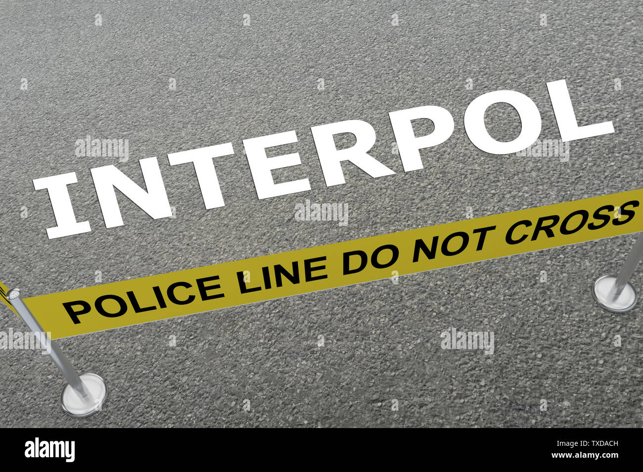 3D illustration of INTERPOL title on the ground in a police arena Stock ...