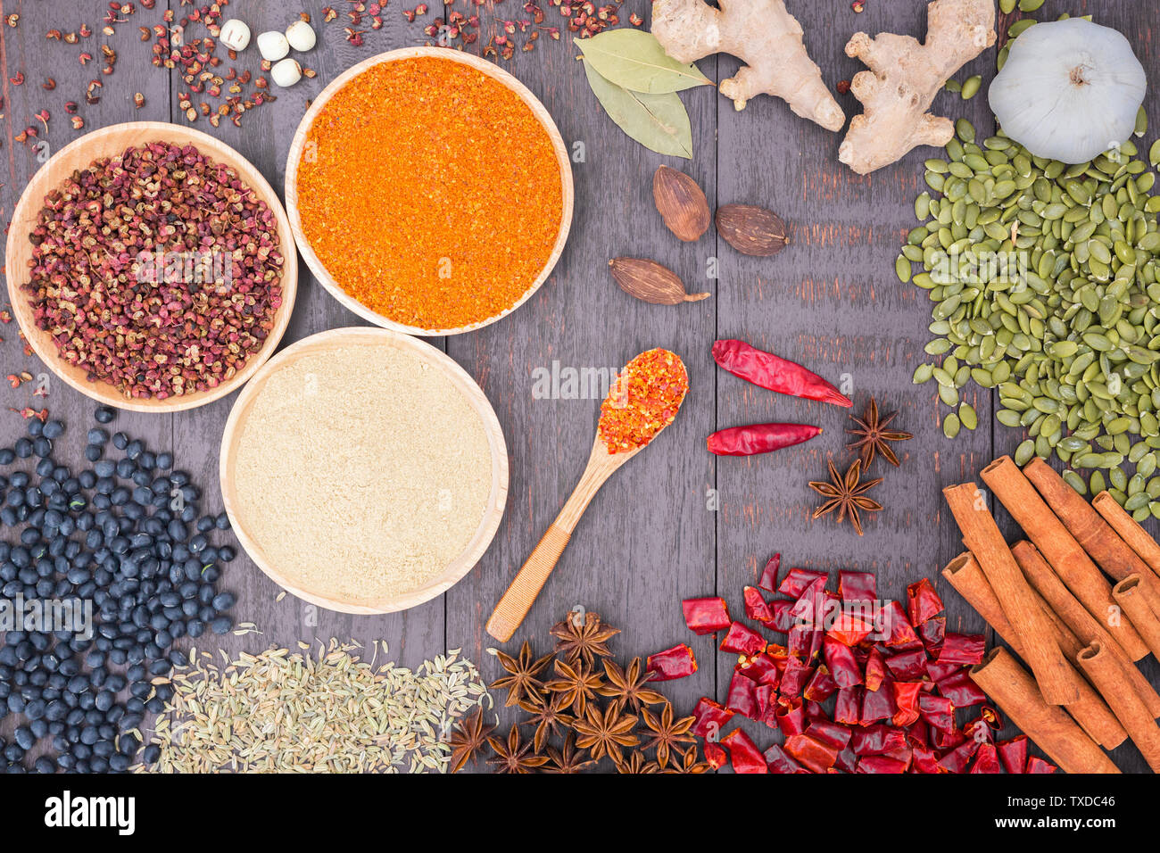 All kinds of seasonings, Chinese seasonings, high angle overhead shot ...