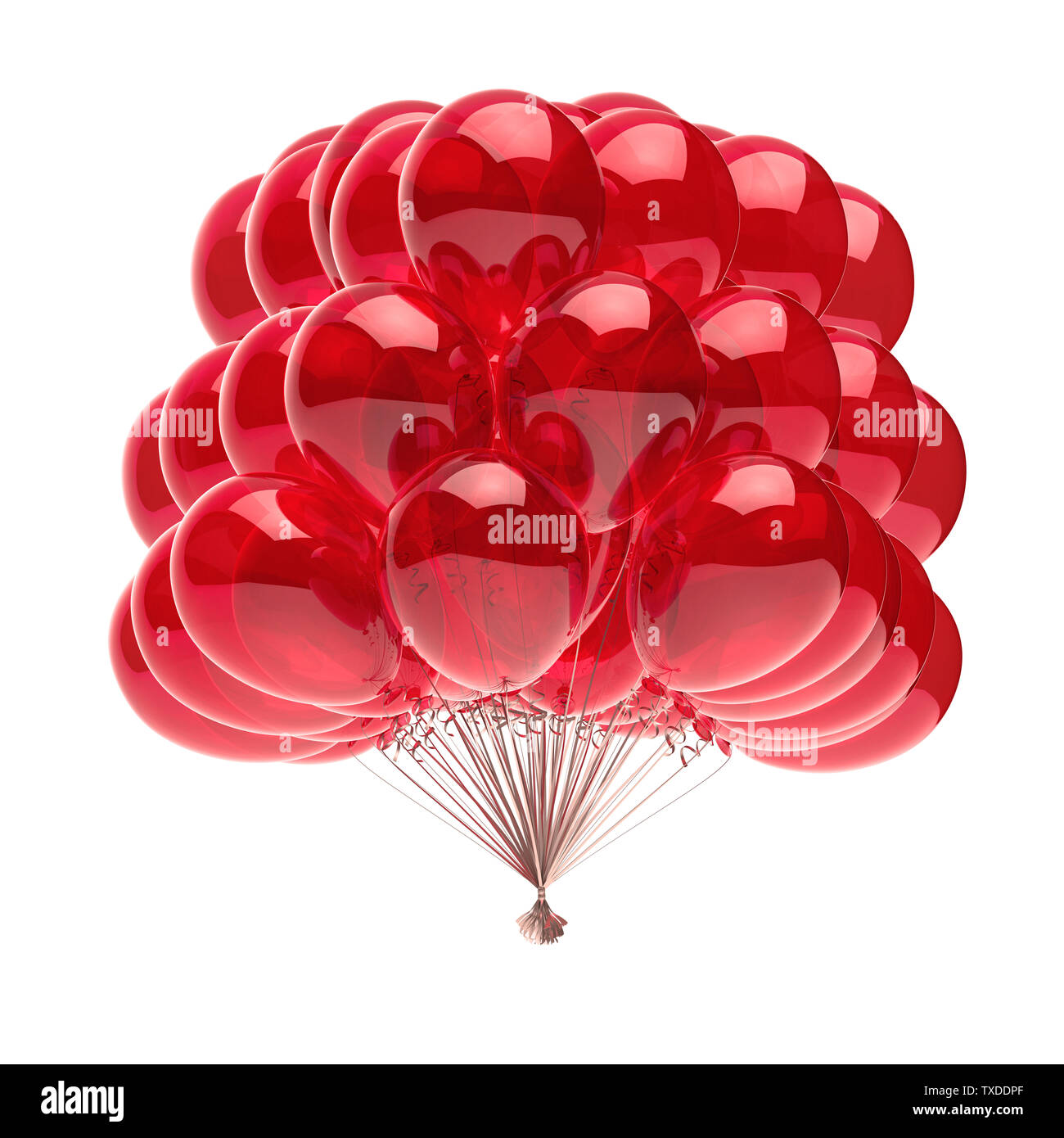 red balloon bunch birthday party decoration. 3d illustration isolated ...