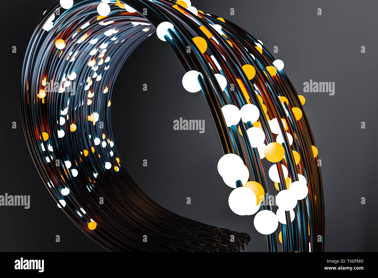 Luminous spheres with flowing lines, three-dimensional rendering Stock ...