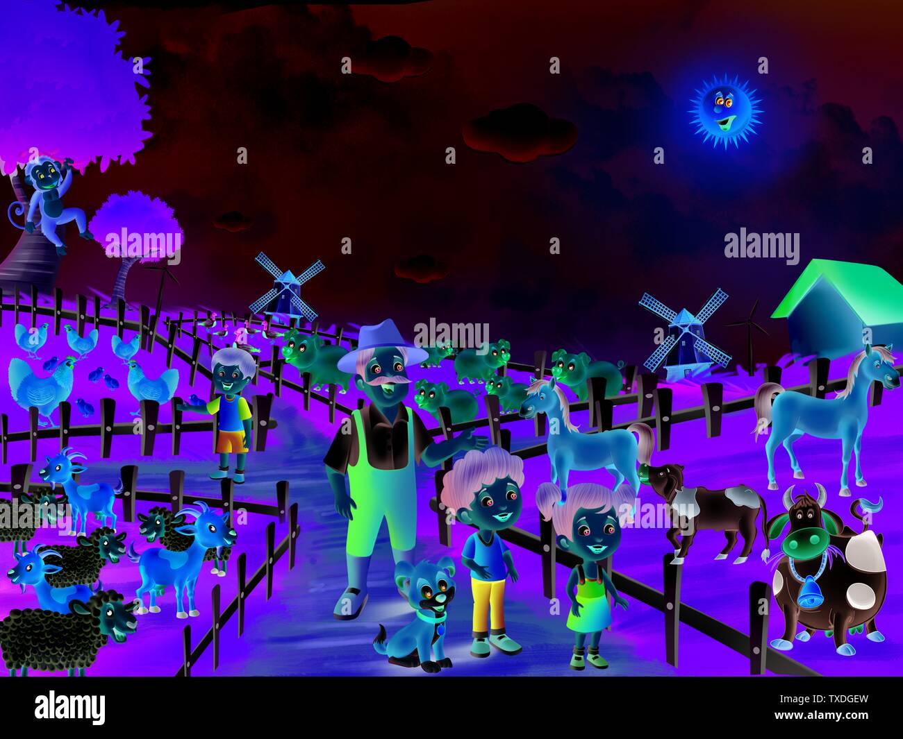 farm cartoon illustration art Stock Photo - Alamy