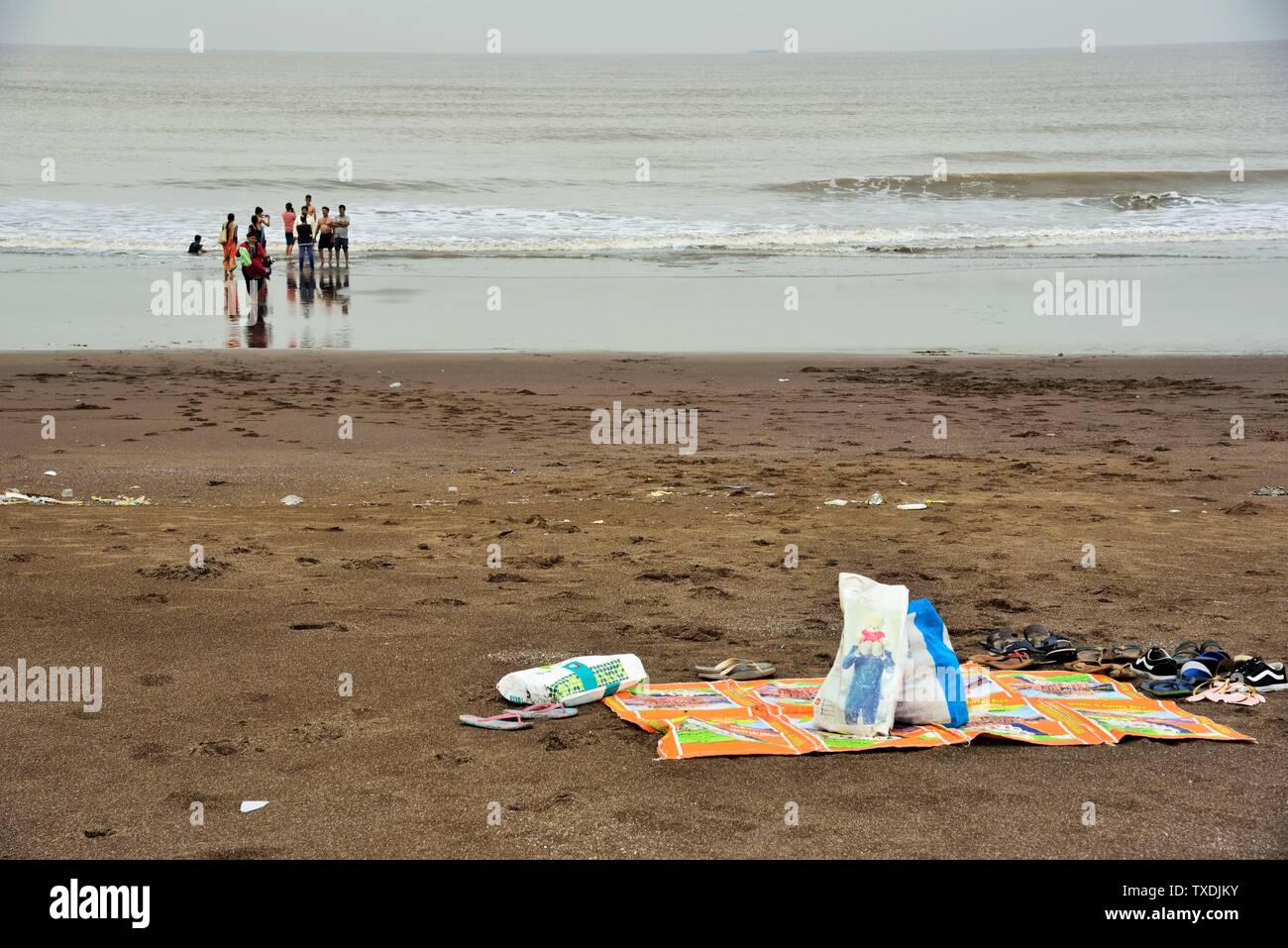 Resting mat, Ubharat beach, Navsari, Gujarat, India, Asia Stock Photo ...