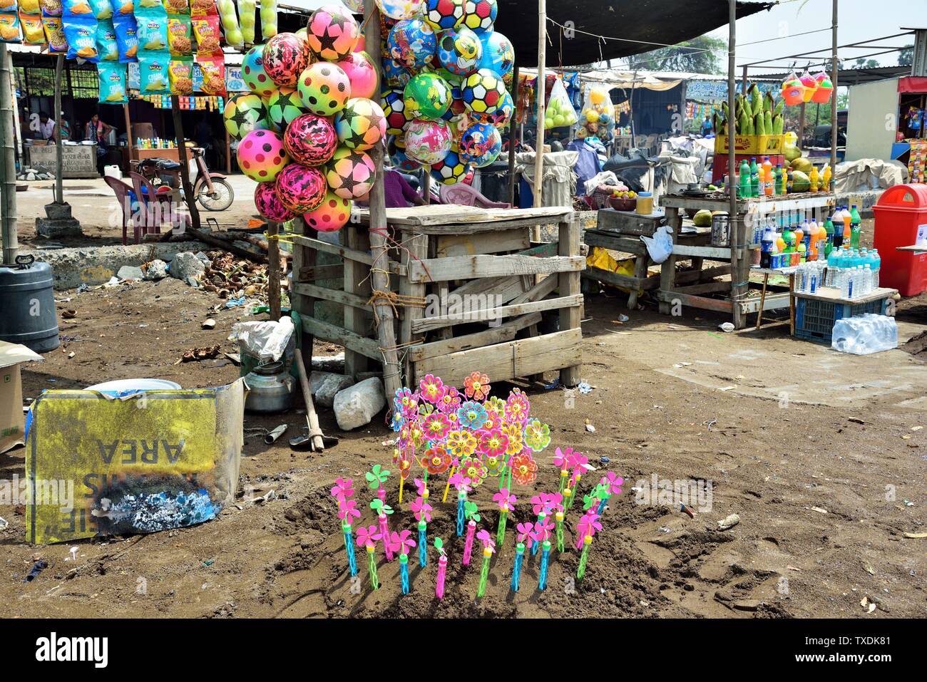 Plastic pinwheel shop, Ubharat beach, Navsari, Gujarat, India, Asia ...