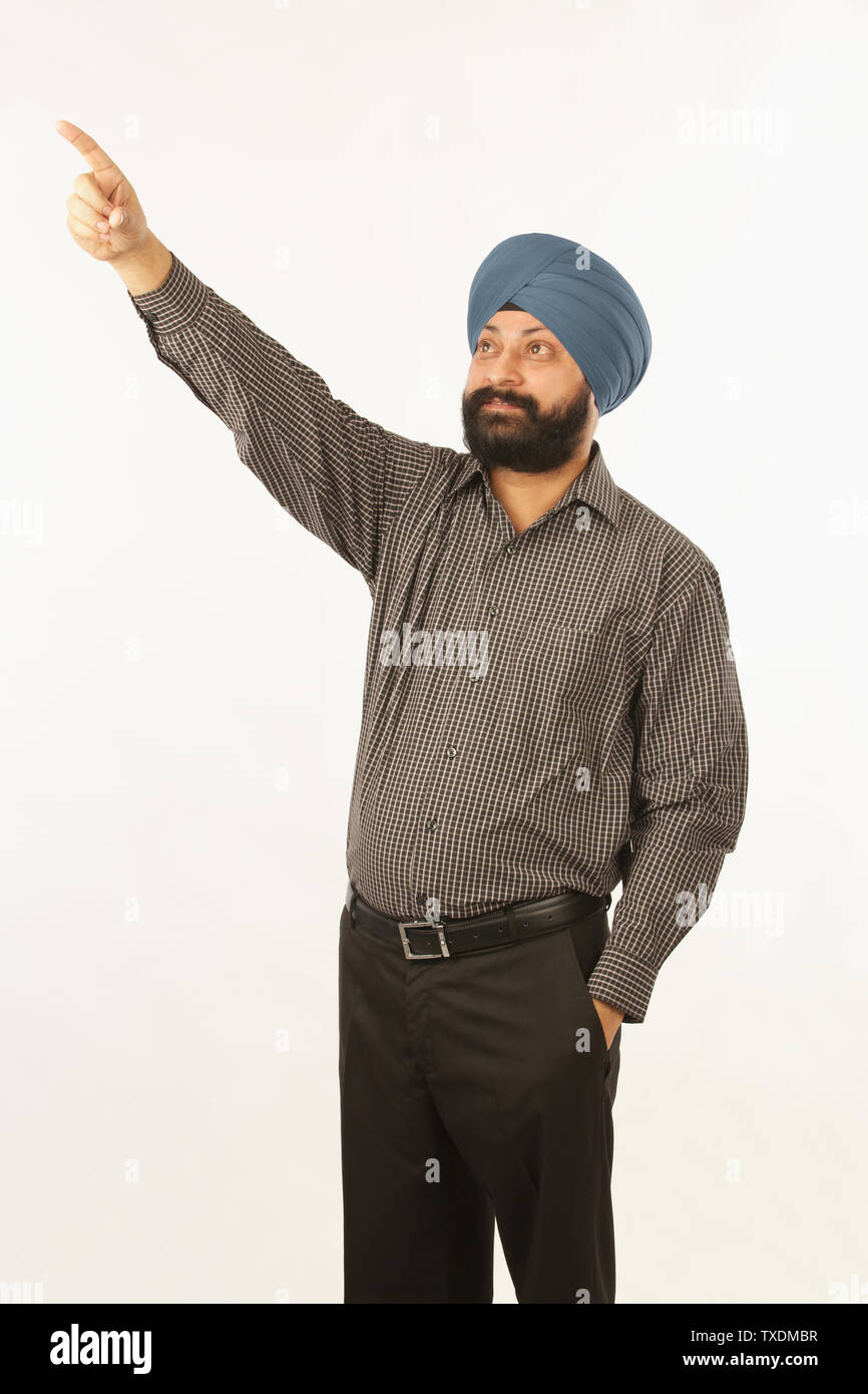 Man pointing upward Stock Photo - Alamy