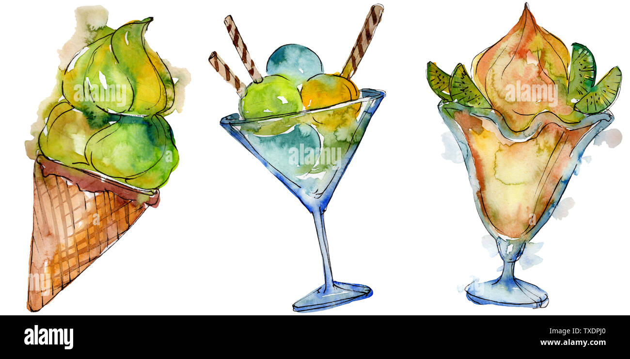 Tasty ice cream in a watercolor style. Aquarelle sweet dessert ...