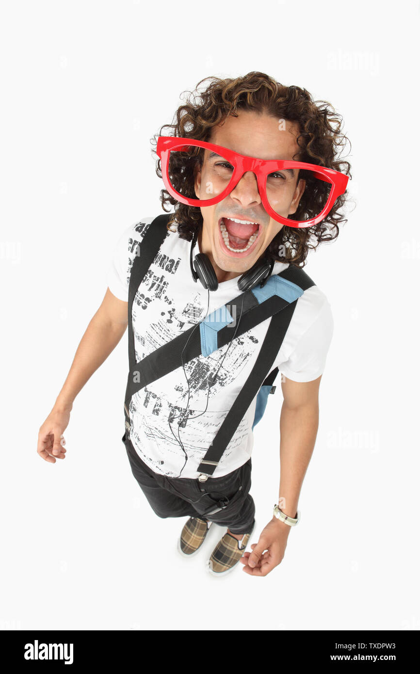 Portrait of a college student shouting Stock Photo - Alamy