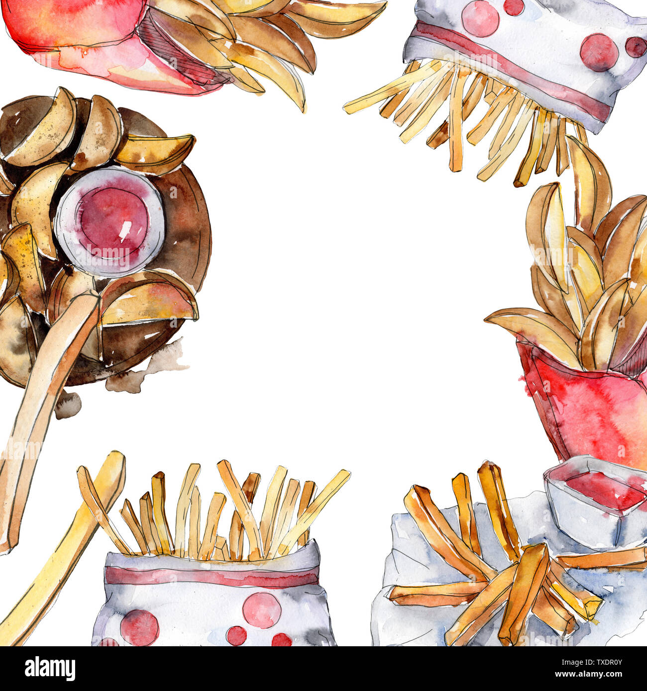 Fast food french fries tasty food. Watercolor background illustration ...