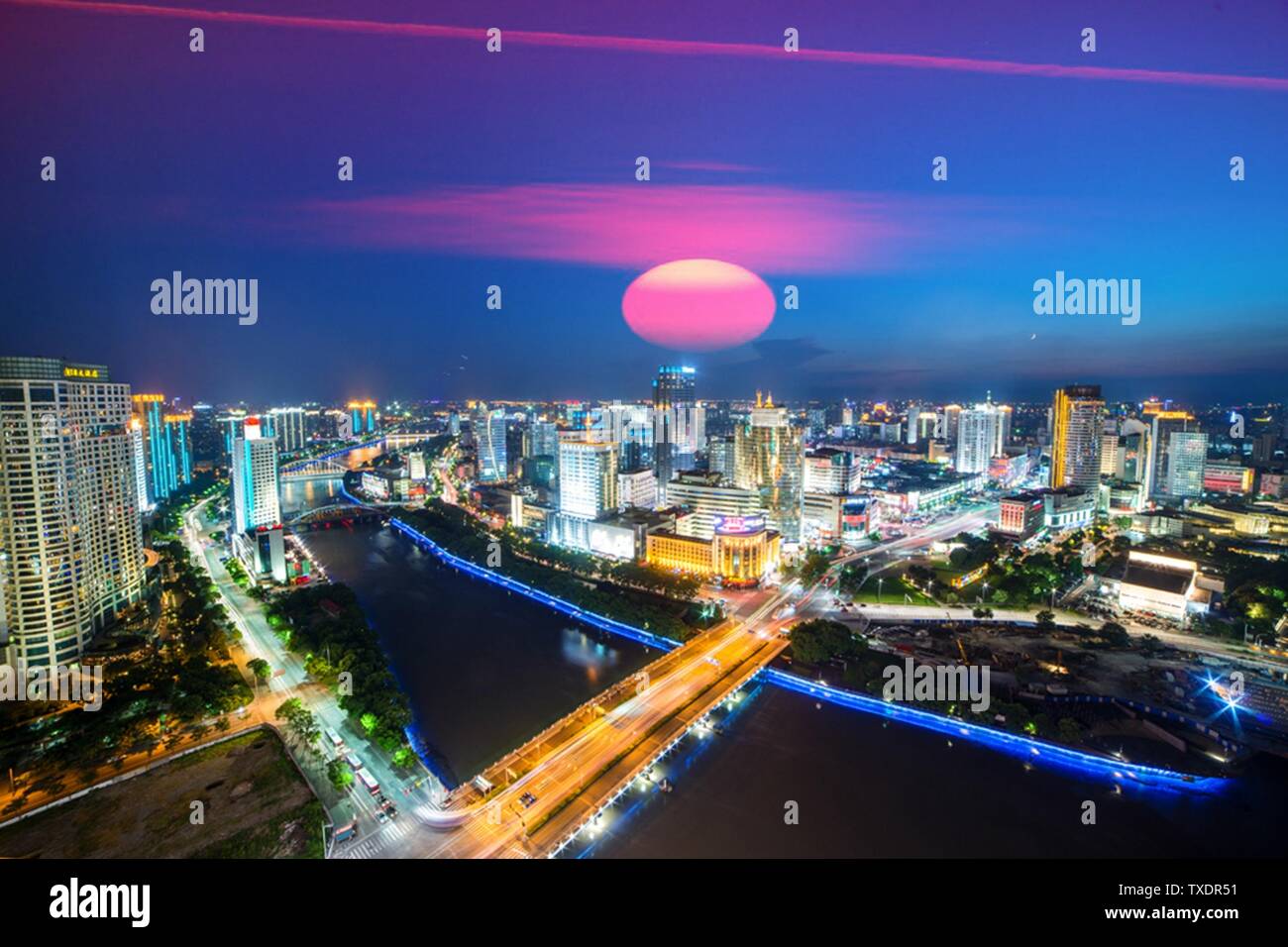 Night View of Sanjiangkou, Mianyang 1 Stock Photo - Alamy