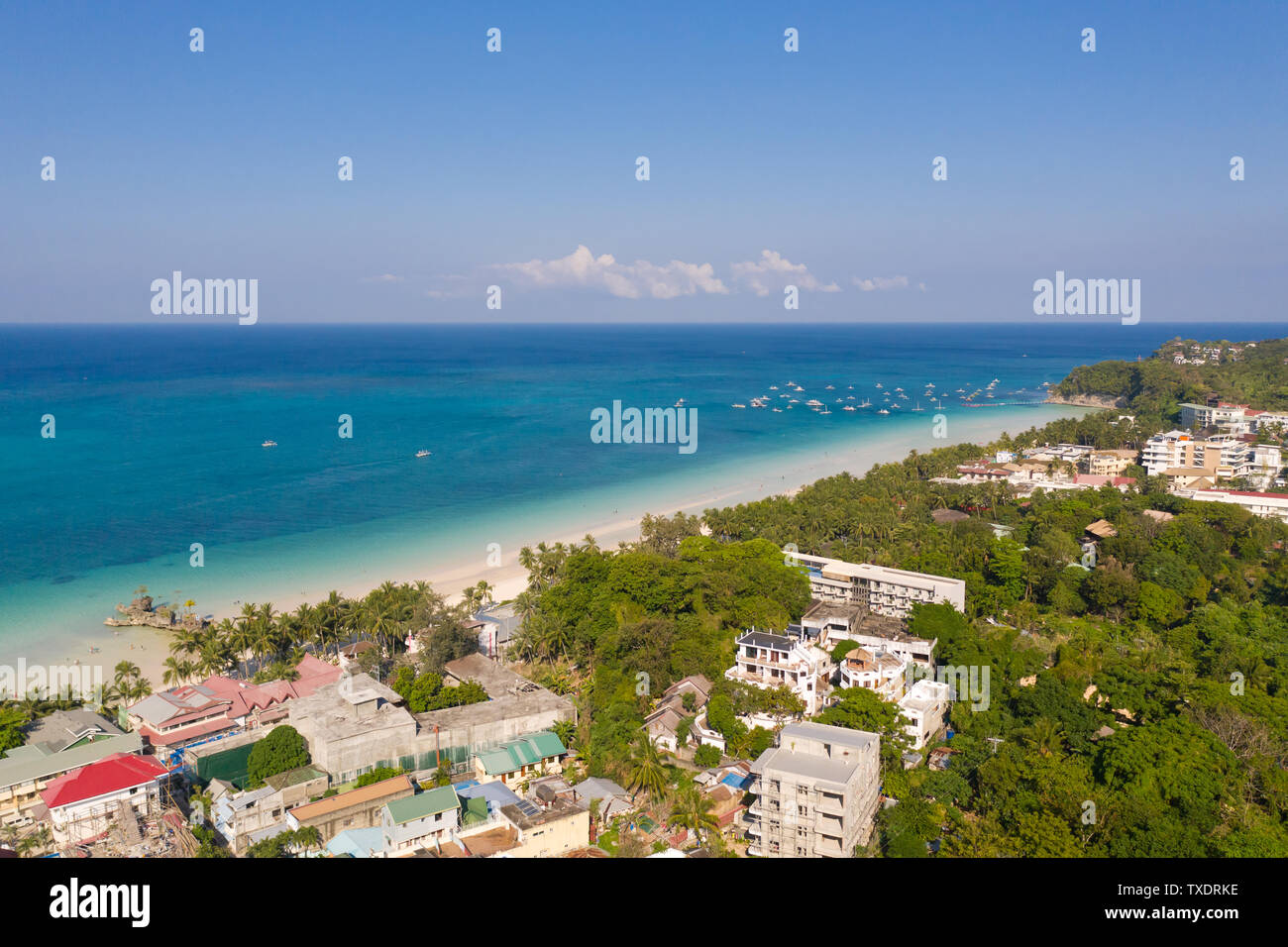 Island Boracay, Philippines, view from above. White beach with palm ...
