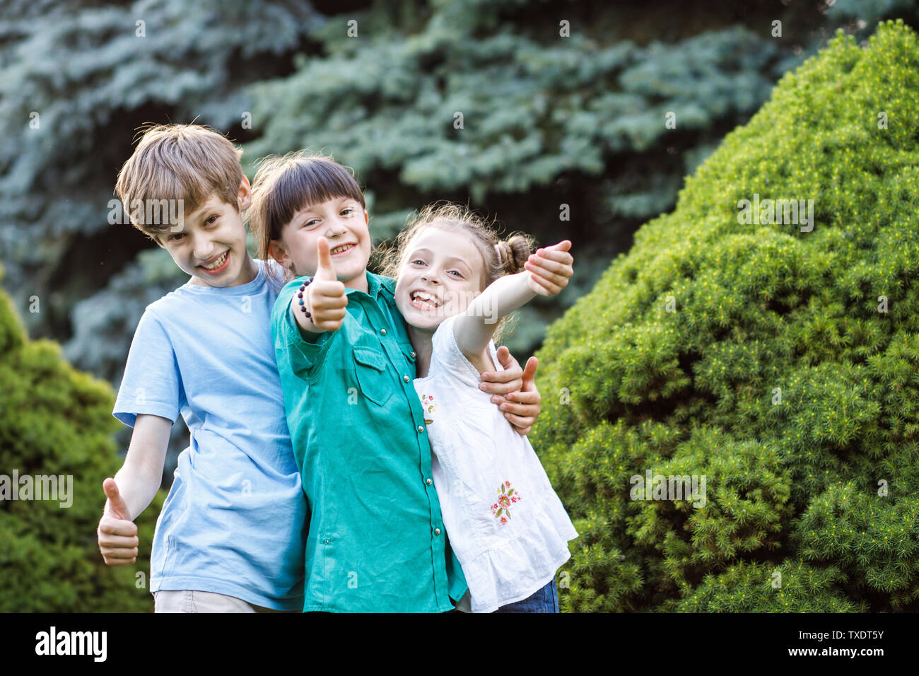 Group of happy children playing outdoors. Kids having fun in summer ...