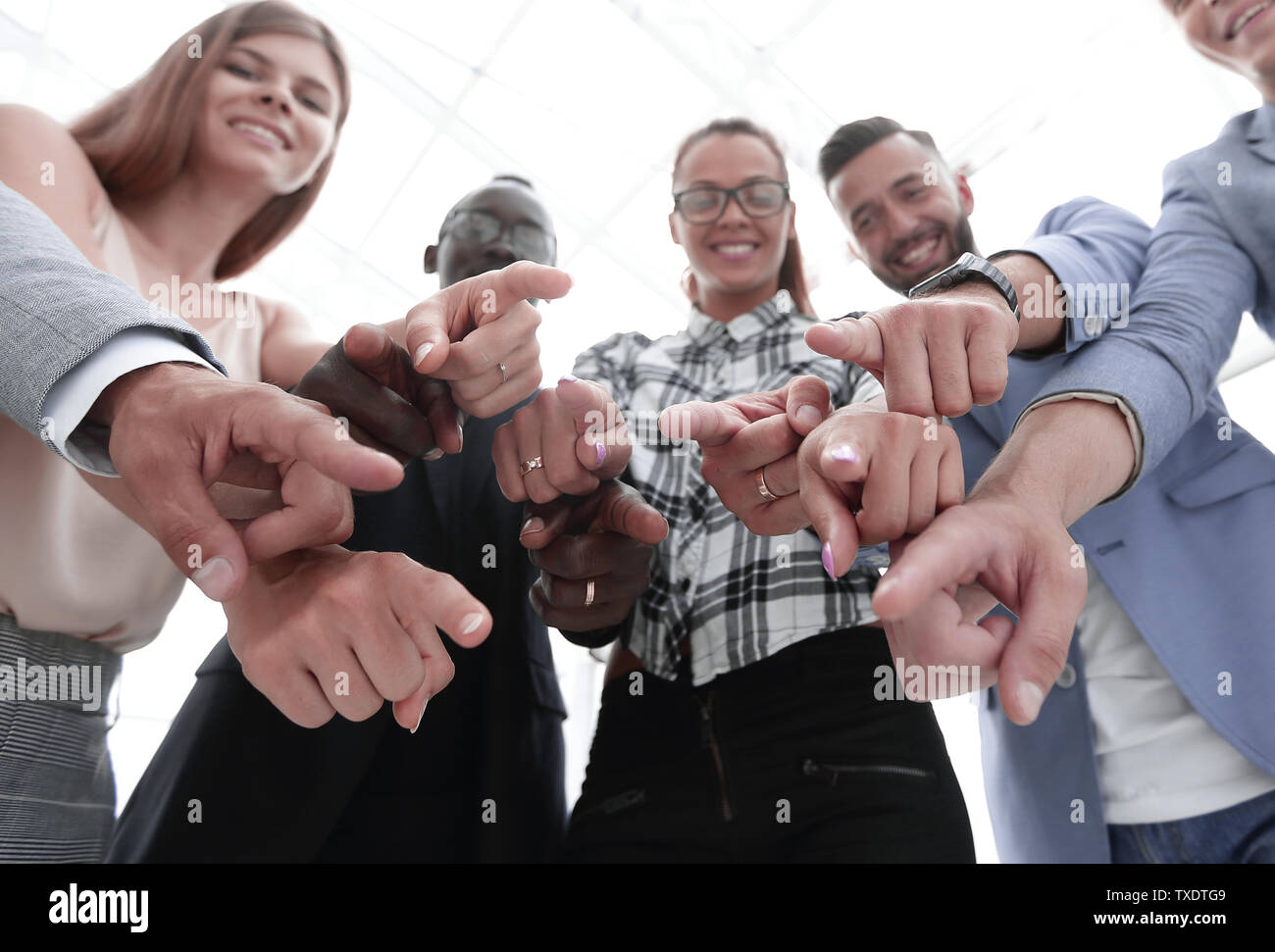 Business people pointing at the camera isolated on white Stock Photo ...