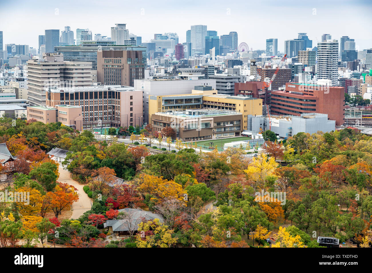Osaka, Japan - November 26, 2018: Aerial view of Osaka city from top of ...