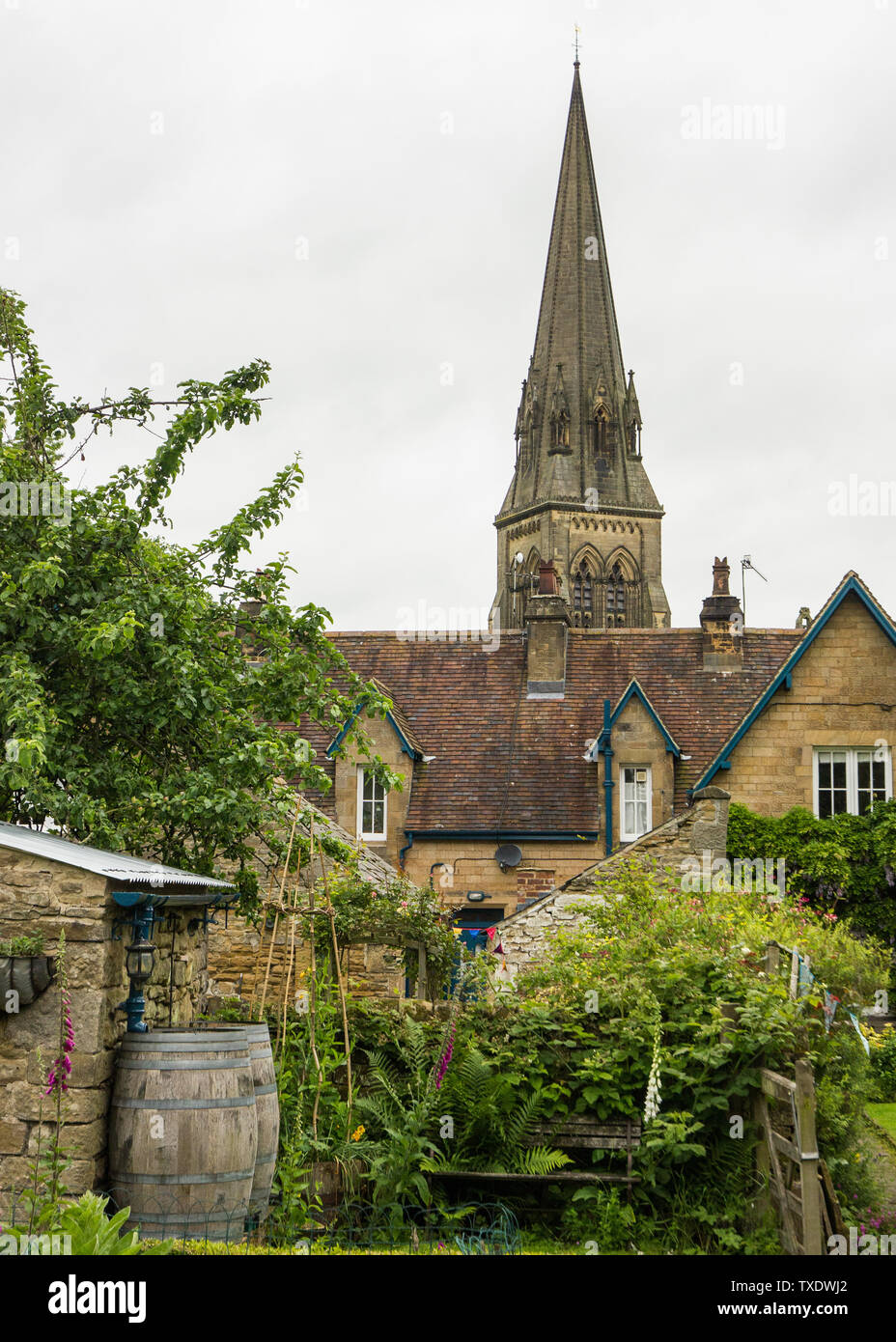 View of the church in the village of Edensor in the Chatsworth estate ...