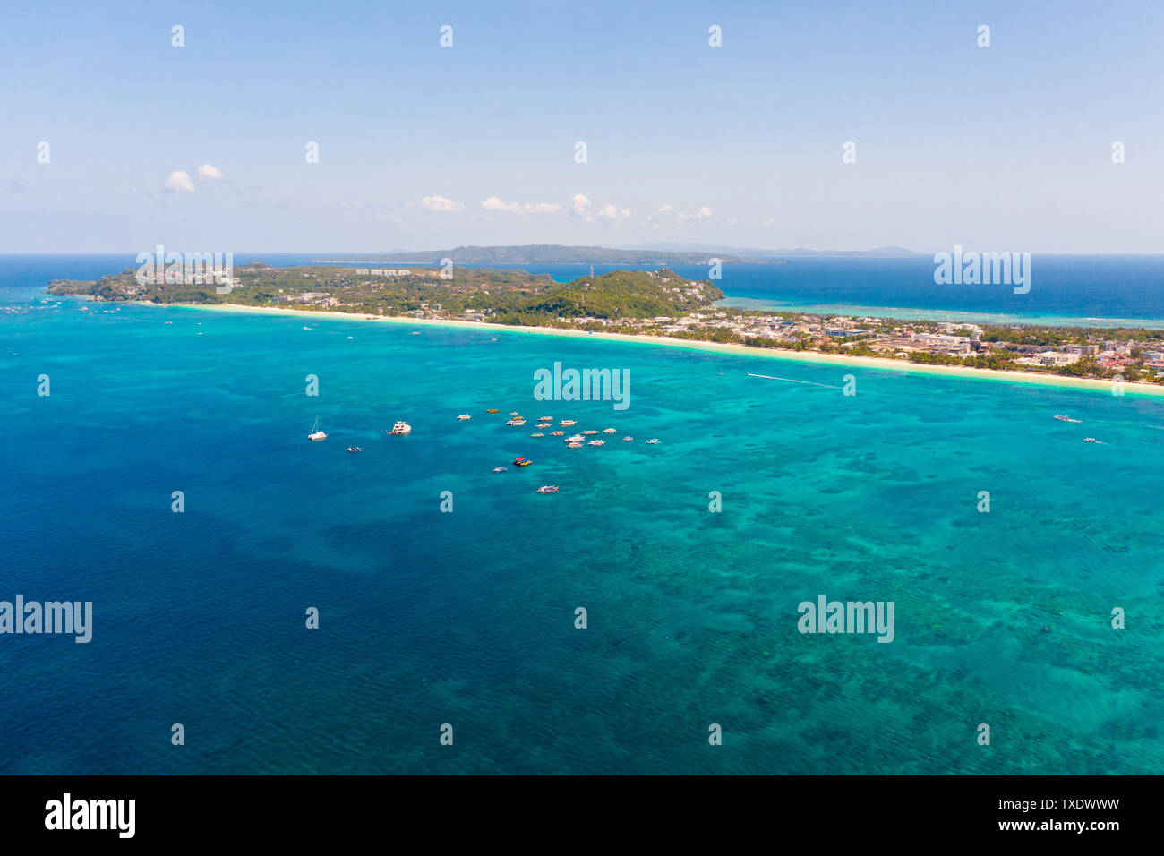 Island Boracay, Philippines, view from above. White beach with palm ...