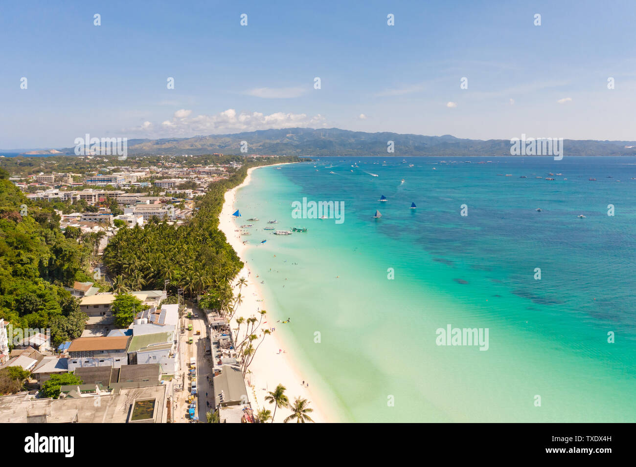 The coast of the island of Boracay. White beach and clear sea. Seascape ...