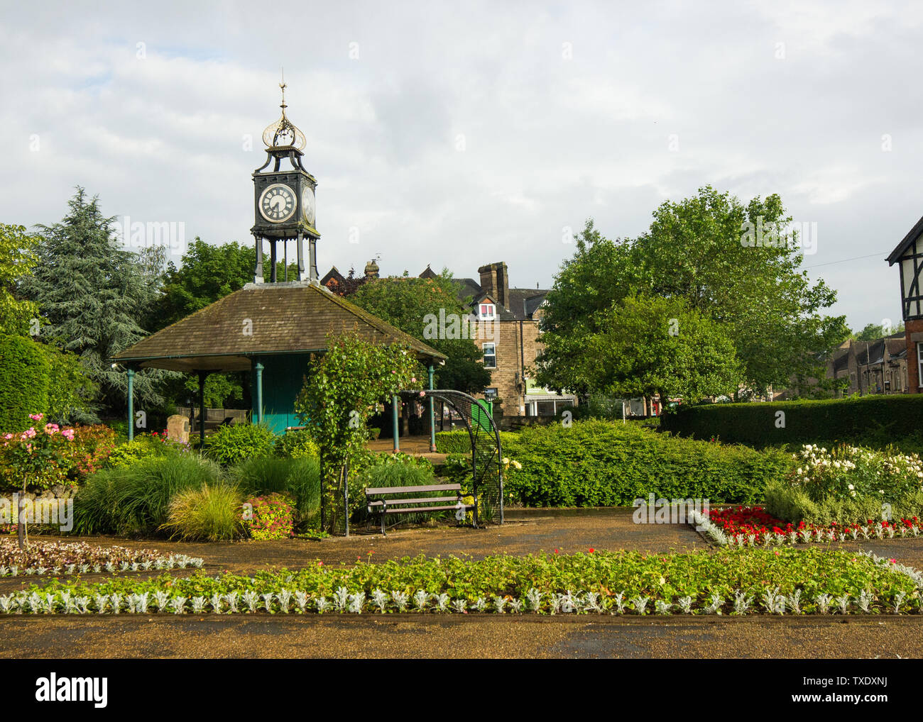 Matlock Park view showing gazebo and town clock, Derbyshire UK Stock ...