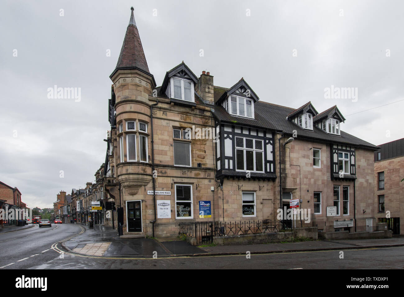 Street view showing impressive building in Matlock, Derbyshire UK Stock ...