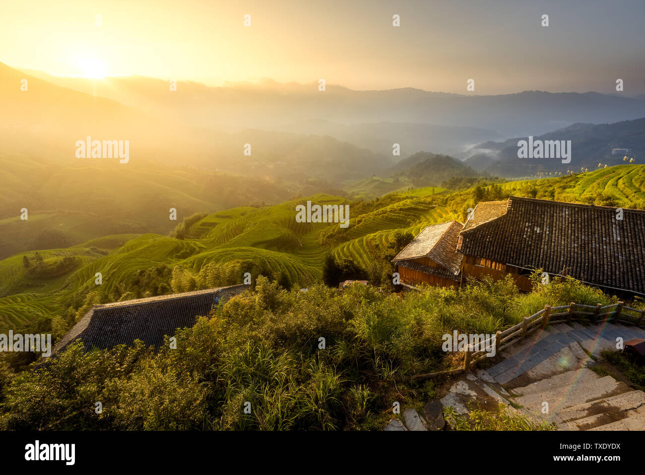 Sunrise of Longsheng terrace Stock Photo - Alamy