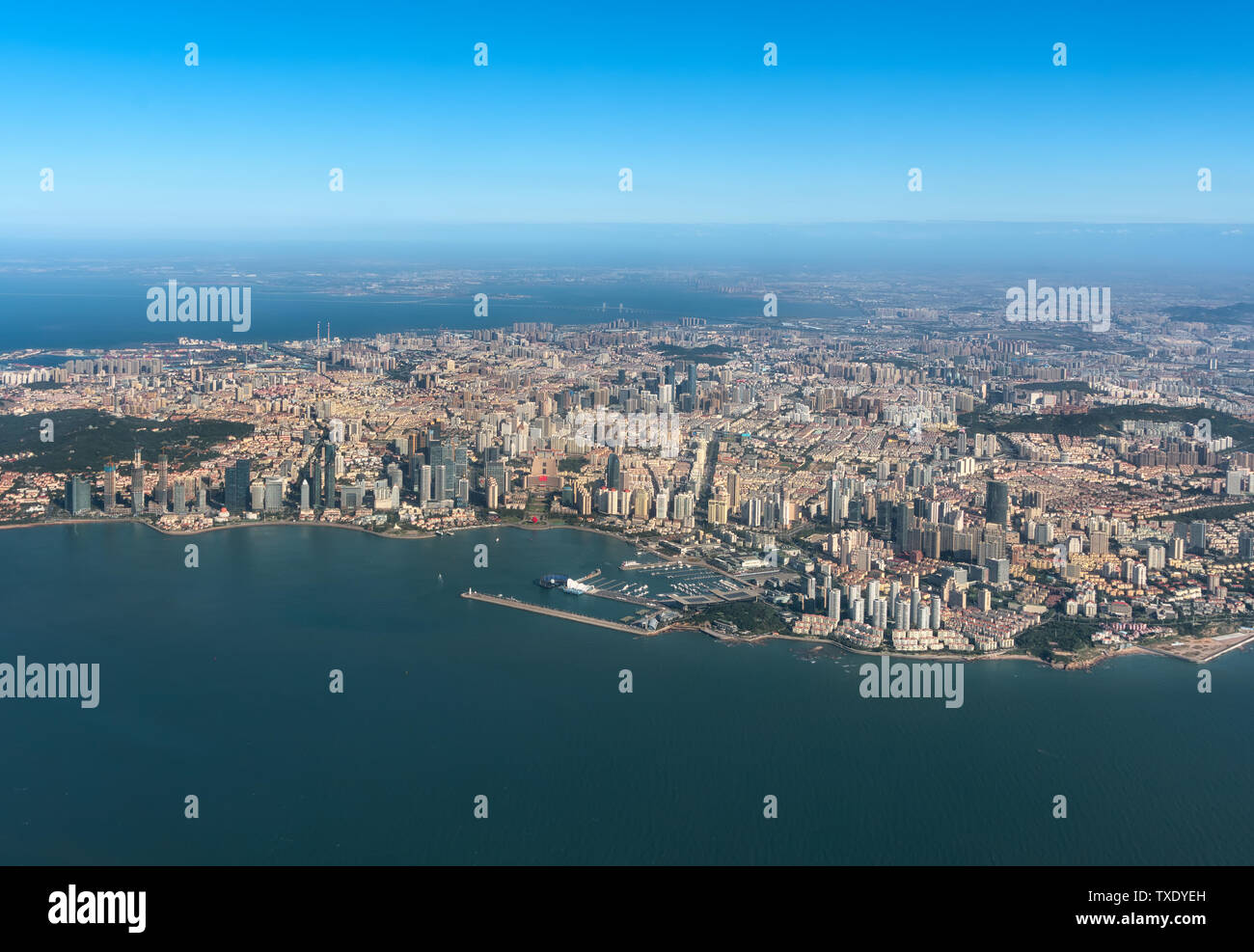 Panoramic aerial map of Qingdao Stock Photo - Alamy