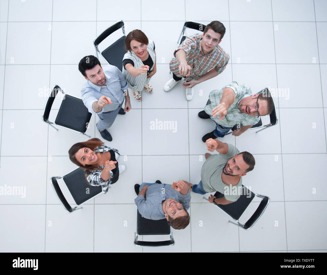 top view.creative business group pointing to you Stock Photo - Alamy