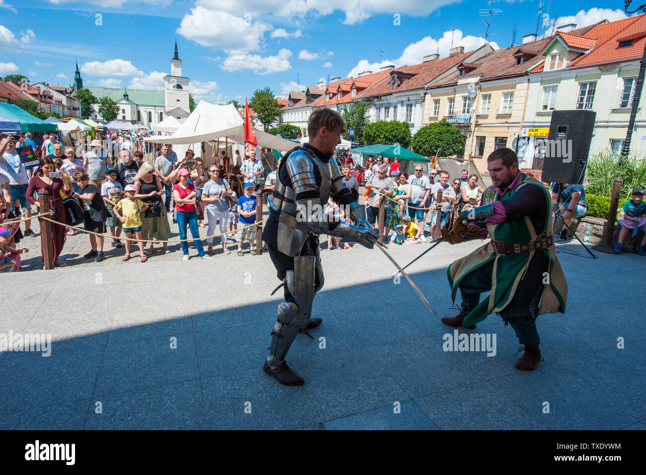 A public demonstration of medieval sword fight in Pultusk, Mazovia ...