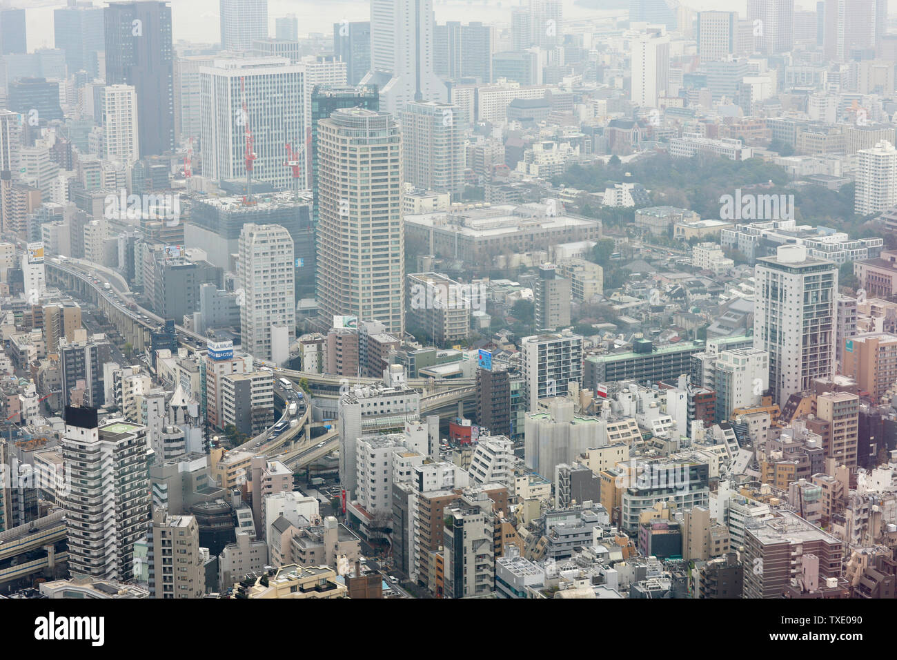 Panoramic view of the metropolis from a skyscraper window. Japan Stock ...