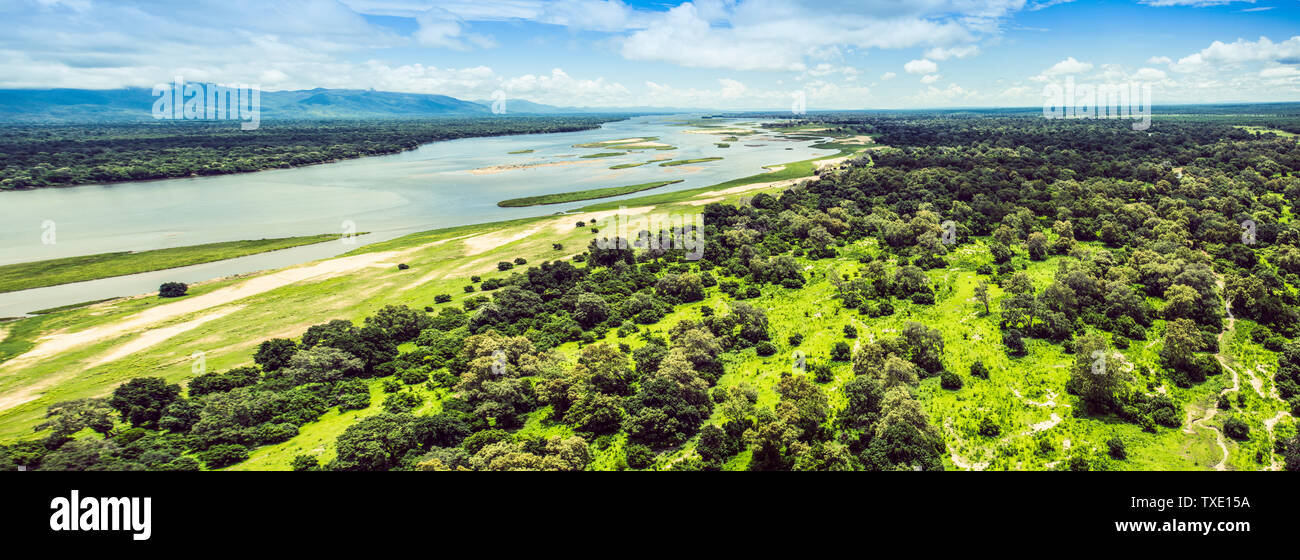 Africa, Zimbabwe, animals, nature pristine, Zambezi river, panorama ...