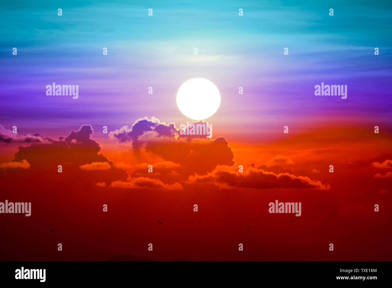 colorful heap red sunset cloud and sun on sky background Stock Photo ...