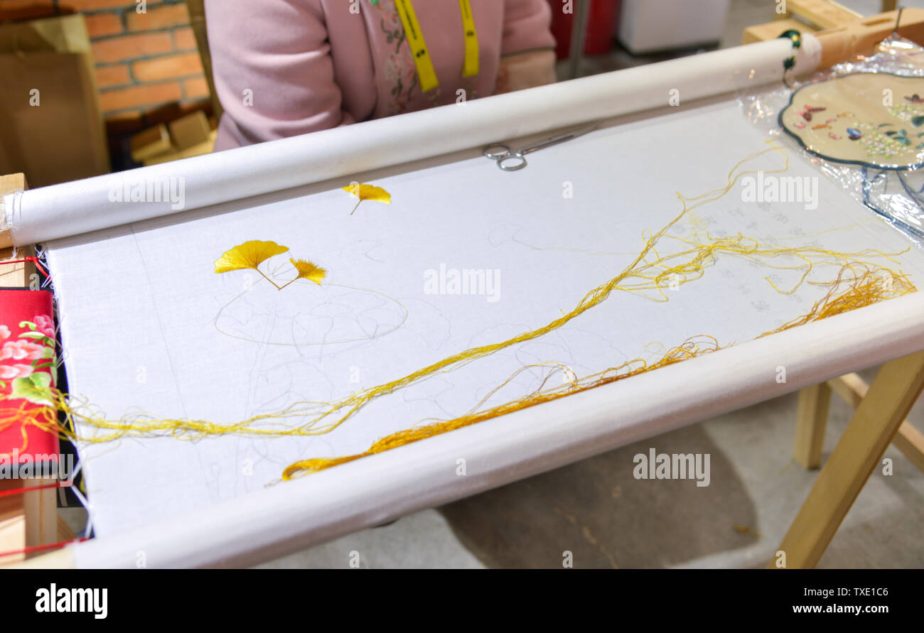 Traditional handmade Shu embroidery Stock Photo - Alamy