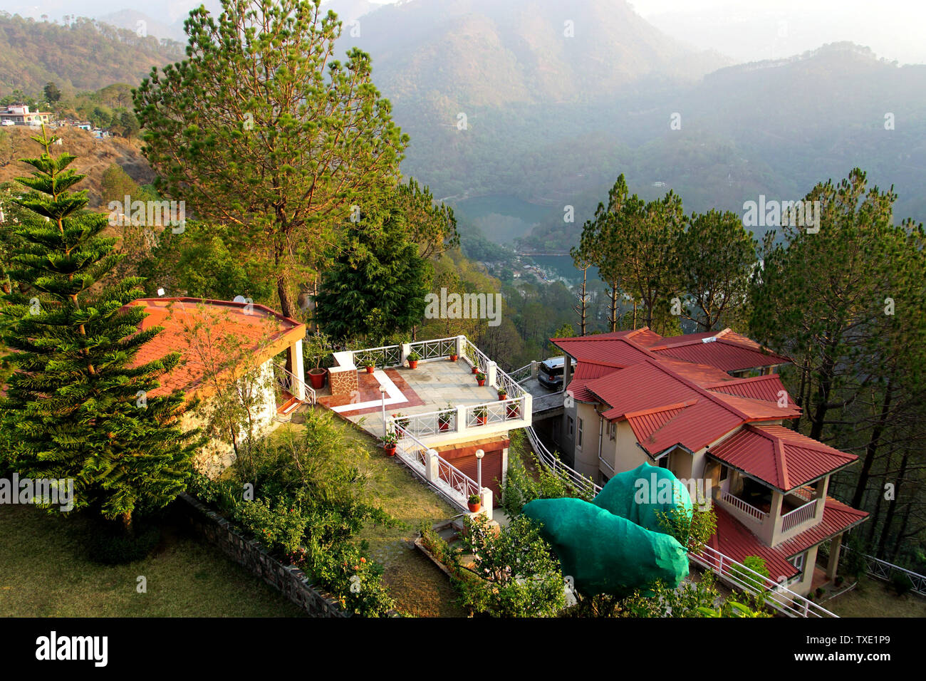 Early Morning View down Bhimtal Valley towards Bhimtal Lake Stock Photo ...