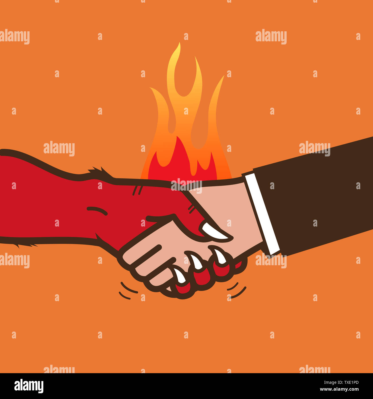 Businessman dealing a handshake with the devil. Business people shaking ...