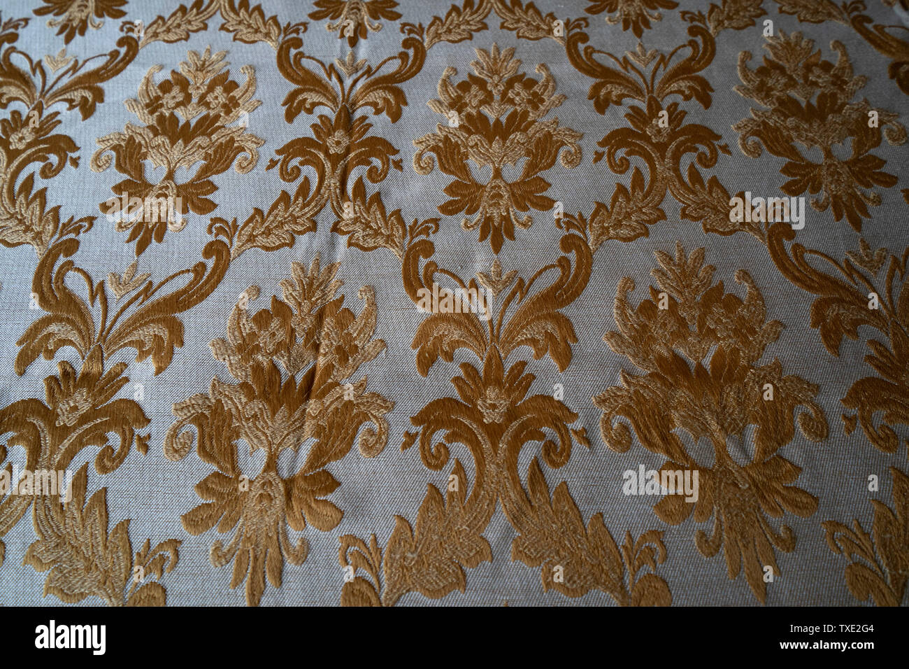medieval fabric close up detail texture background gold and white Stock ...