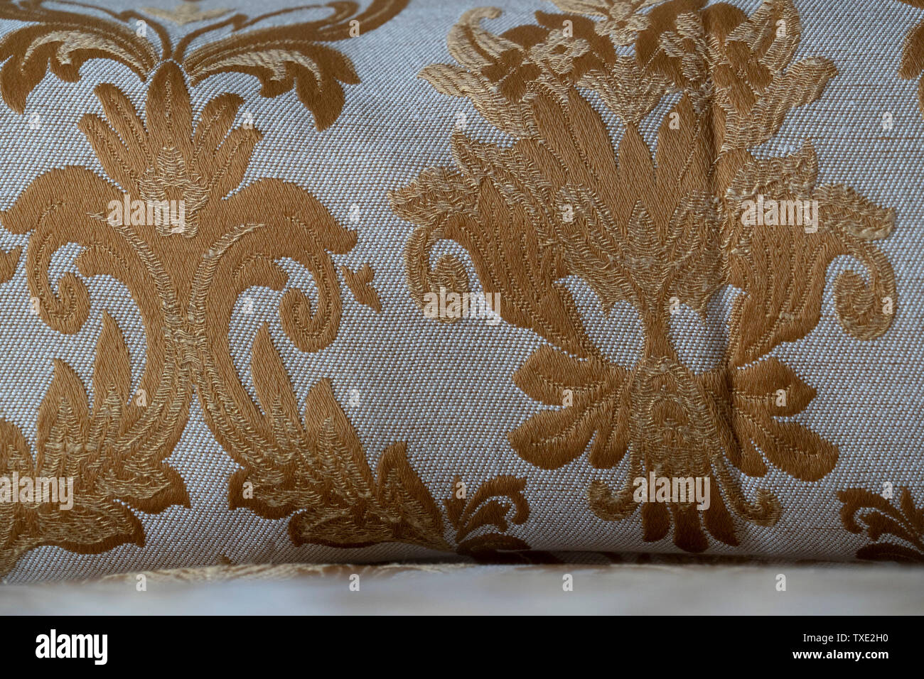 medieval fabric close up detail texture background gold and white Stock ...