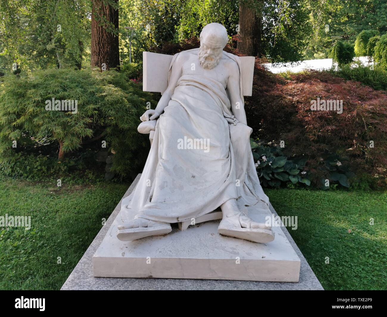 Socrates dying marble statue sculpture Stock Photo - Alamy