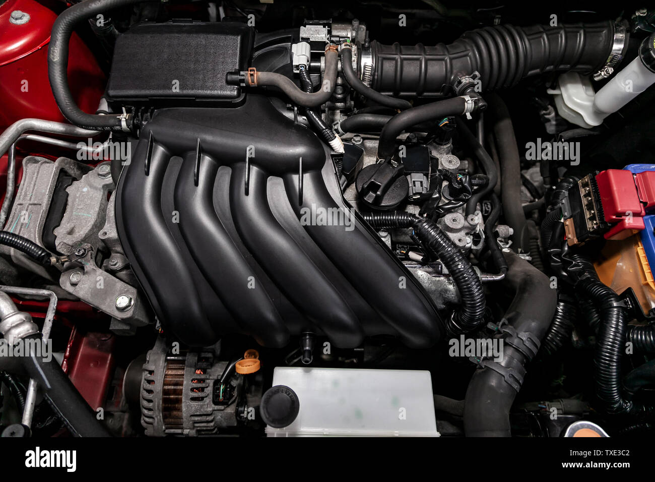 Close up detail of new car engine. Internal combustion engine, car ...