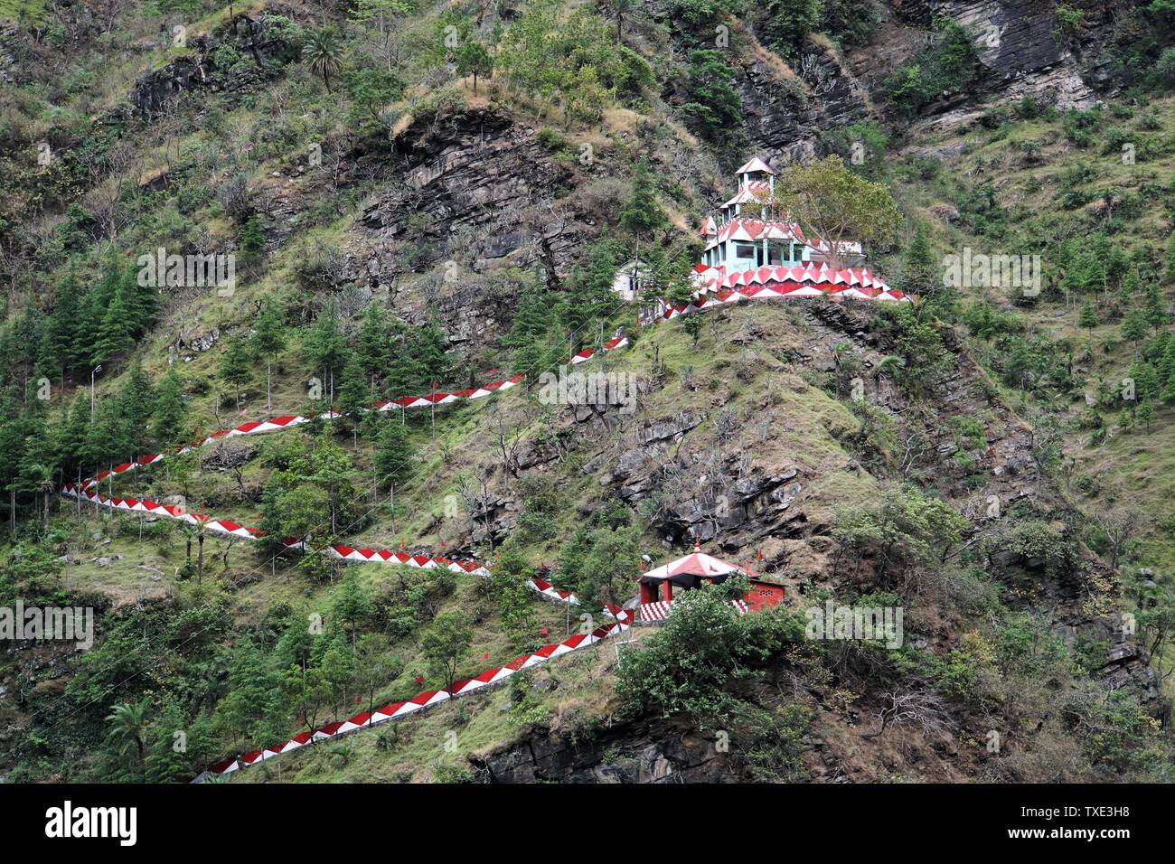 Red and White marked Path winding up its Way to Hanogi Mata Temple ...