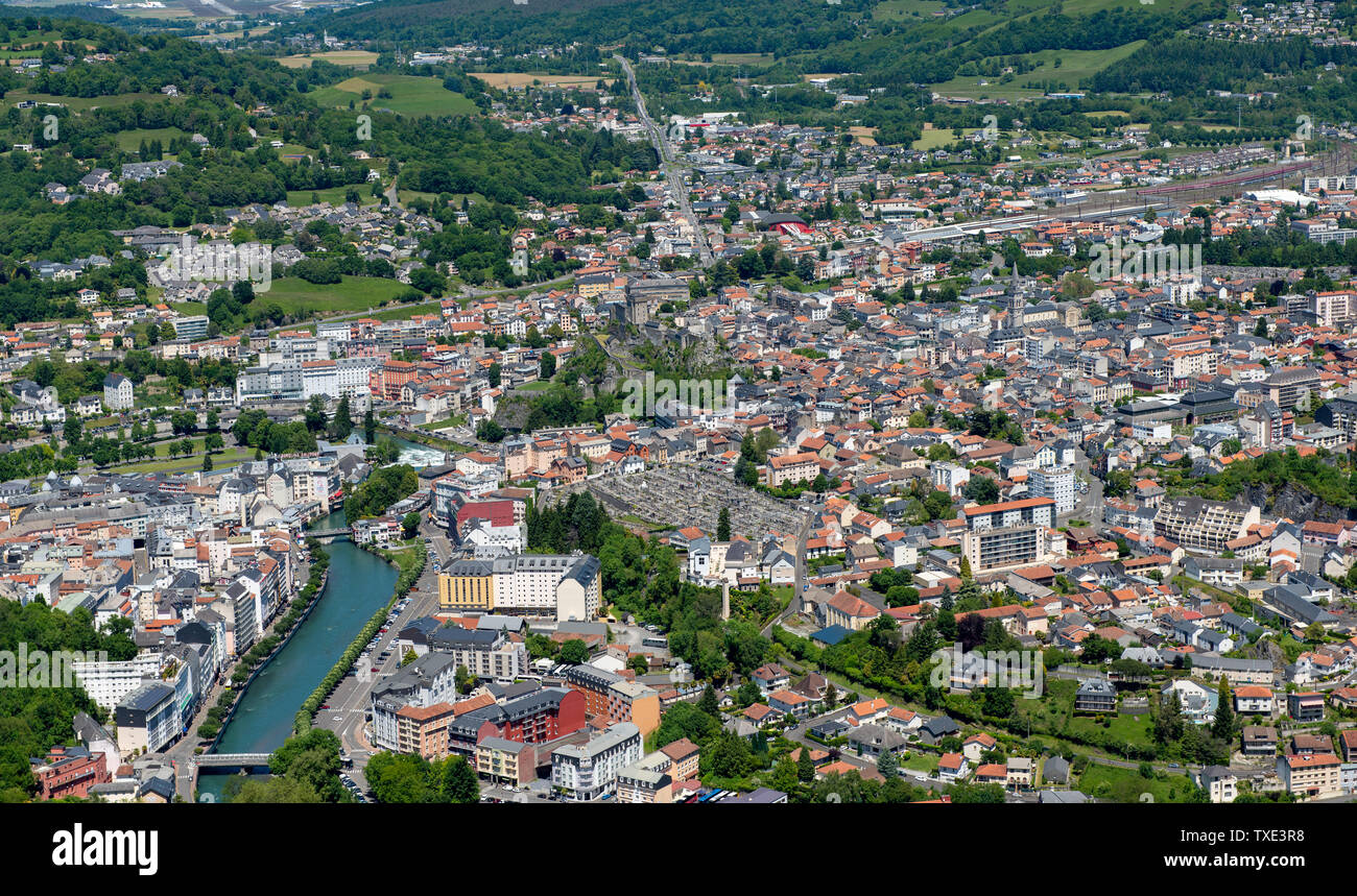 a panorama of the city of Lourdes, famous for his pilgrimage, France ...
