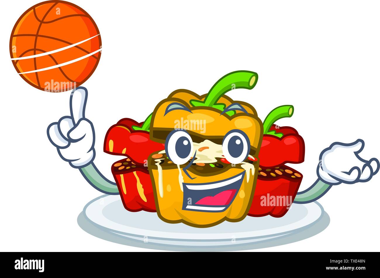 With basketball stuffed pepper isolated with the cartoon Stock Vector ...